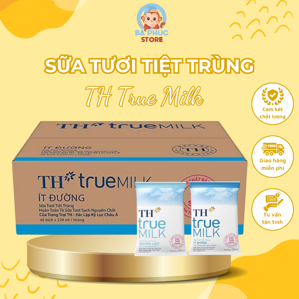 [DATE 19/05/2025] Thùng 48 bịch sữa TH True Milk 220ml (Không Đường,Ít ...
