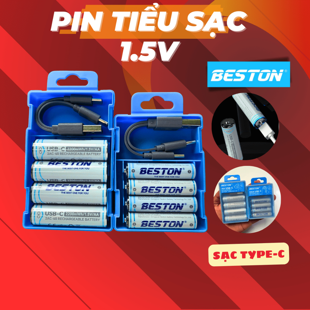 Pin AA và AAA sạc 1.5v tái sử dụng sạc nhanh tự ngắt khi đầy dung lượng ...