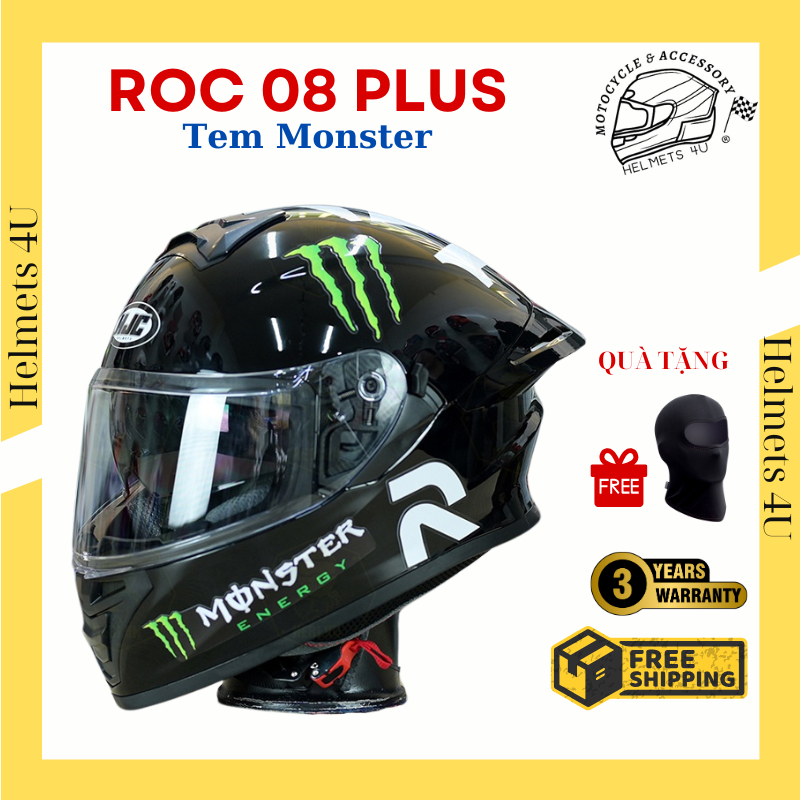 Mũ fullface ROC 08 plus dán tem decal HJC Monster có sẵn đuôi gió ...