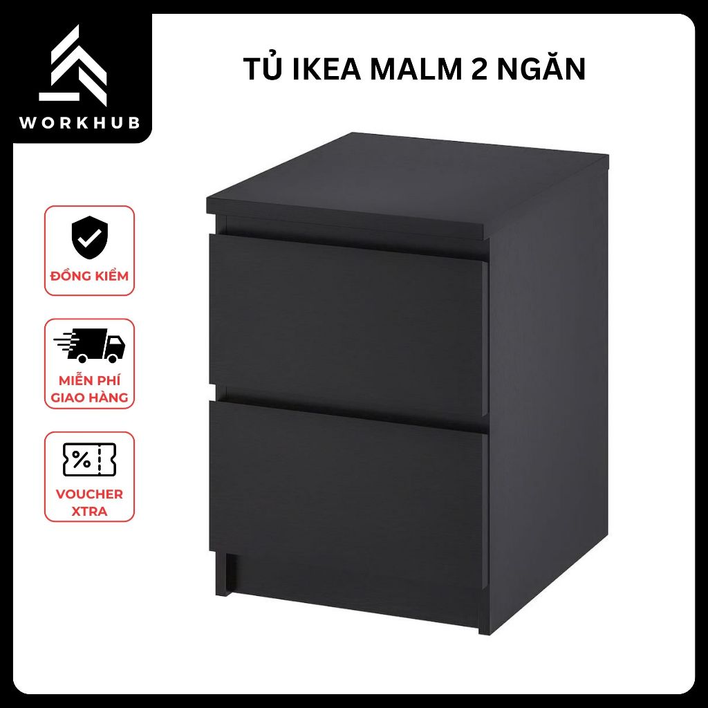 Tủ IKEA MALM 2 Ngăn Kéo Phong Cách Bắc Âu, Táp Tủ Đầu Giường Gỗ MDF Phủ Melamine Hiện Đại ...