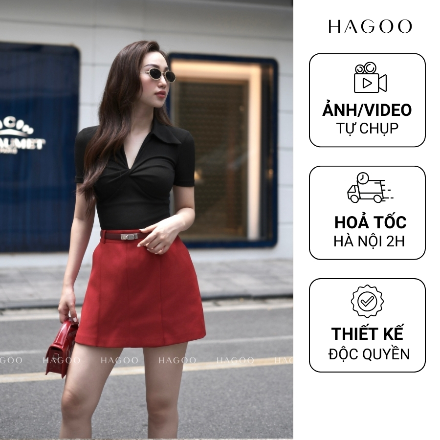 Quần váy cạp cao HAGOO dáng chữ A 4 màu Đen Trắng Đỏ Nâu phong cách cá tính [Q325] | Shopee Việt Nam