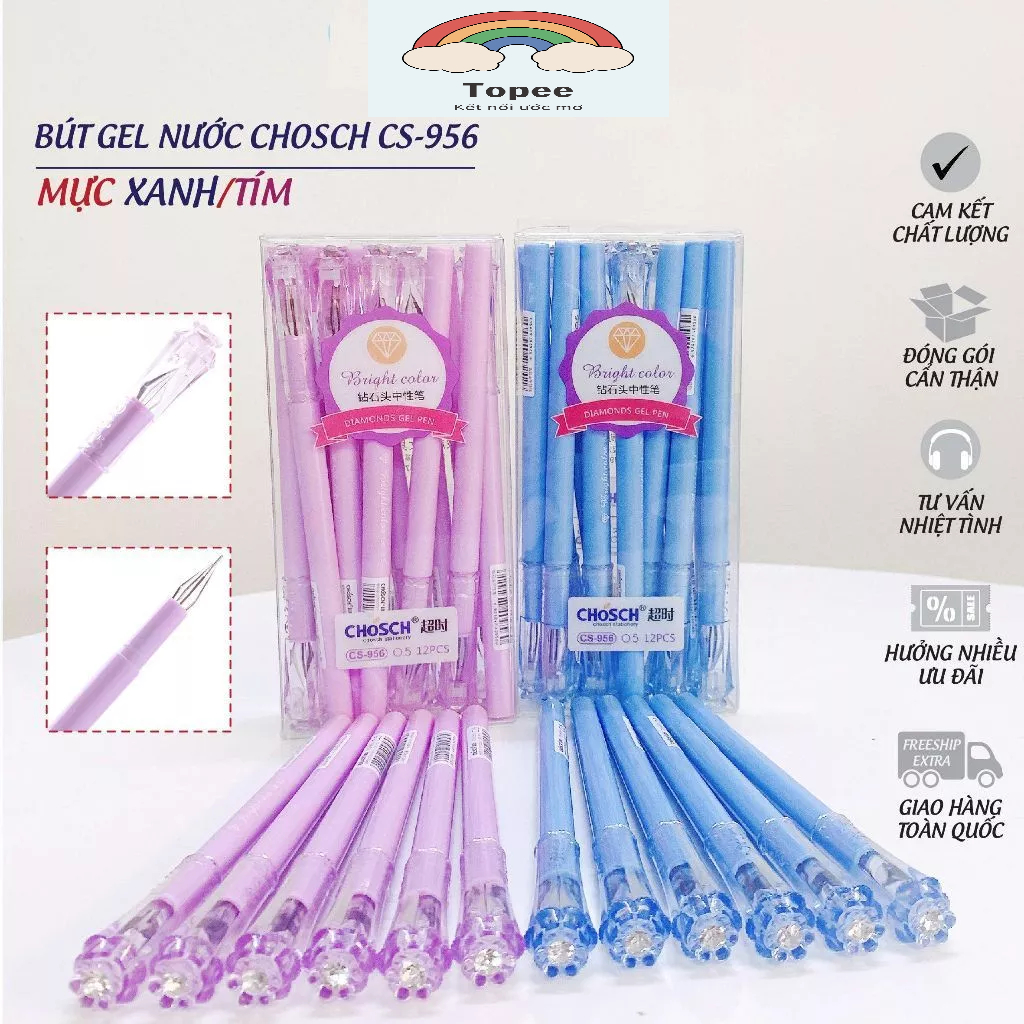 [FREESHIP] - CS956 HỘP 12 Cây Viêt Gel / Bút Gel Nước Hình Kim Cương Chosch CS-956/ CS 956 Ngòi ...