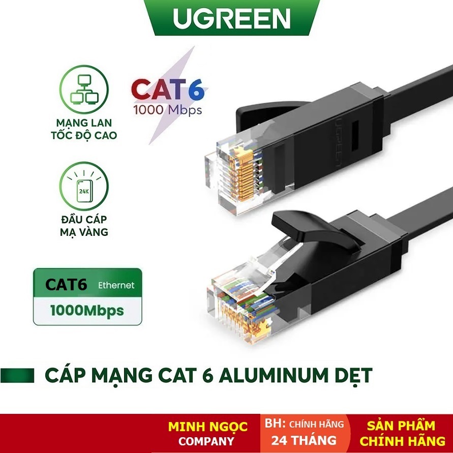 Dây Cáp mạng RJ45 đúc sẵn 2 đầu Cat6 UTP Gigabit 1000Mbps chính hãng Ugreen NW101 dây Dẹt, Lõi ...