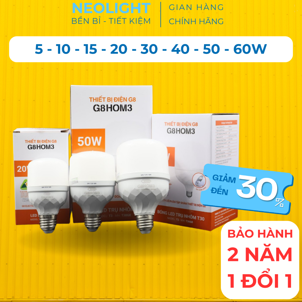 Bóng đèn led G8 trụ nhôm cao cấp 60w, 50w, 40w, 30w, 20w, 15w, 10w, 5w ...