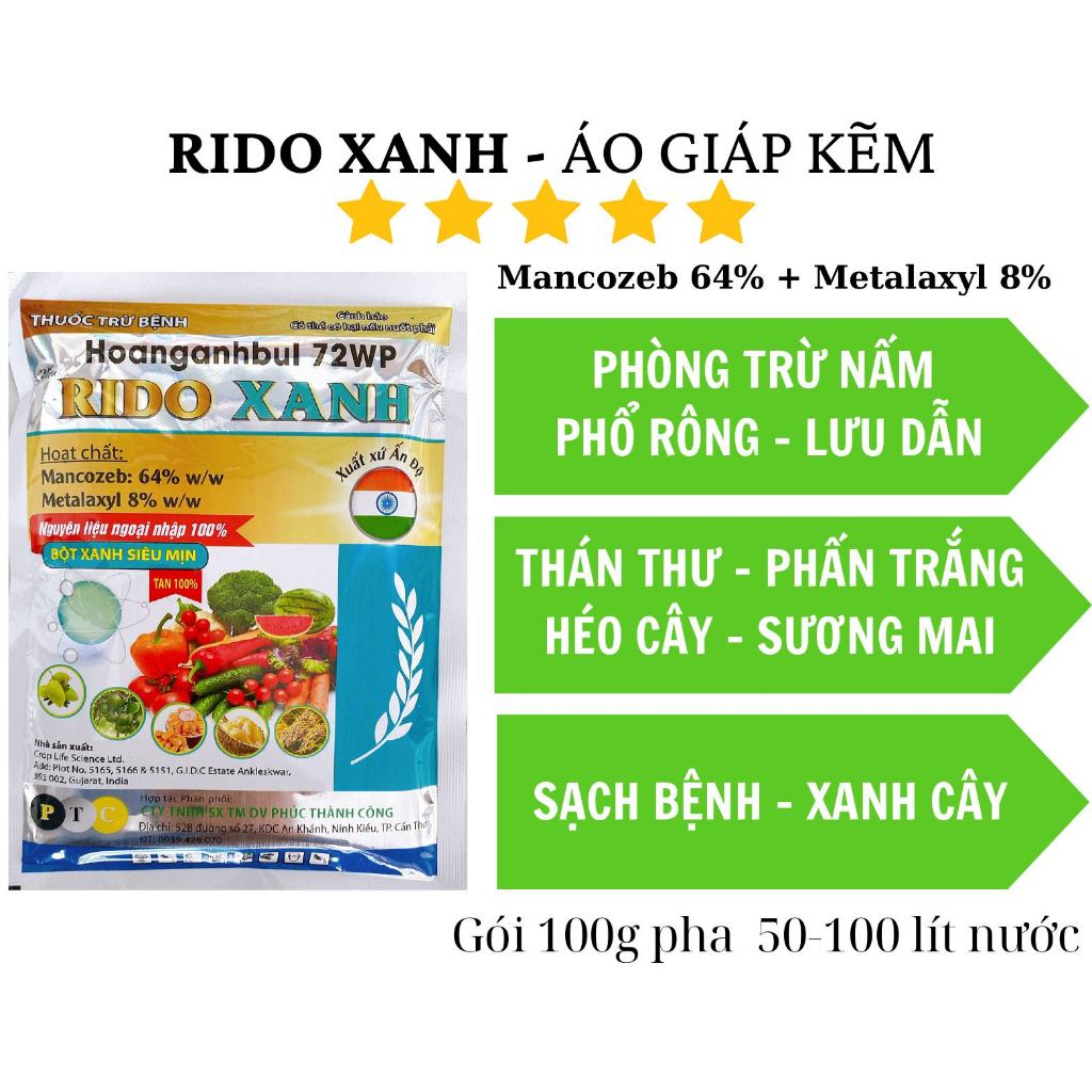 Thuốc Trừ Bệnh Rido Xanh 72Wp, Thán Thư, Khô Cành, Phấn Trắng Gói 100g ...