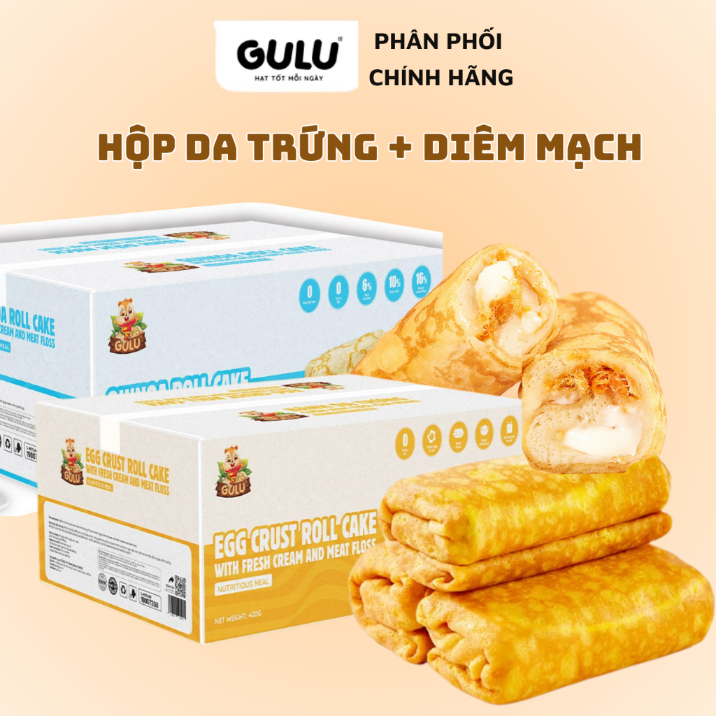 Combo 1 hộp da trứng cuộn + 1 hộp bánh Diêm Mạch Cuộn Kem Trứng Chà Bông Gulu Foods | Shopee ...