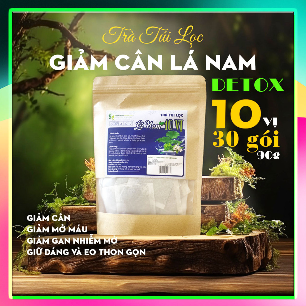 Trà detox giảm cân lá nam 10 vị túi lọc bịch zíp 90g (30gói x 3g) - Trà ...