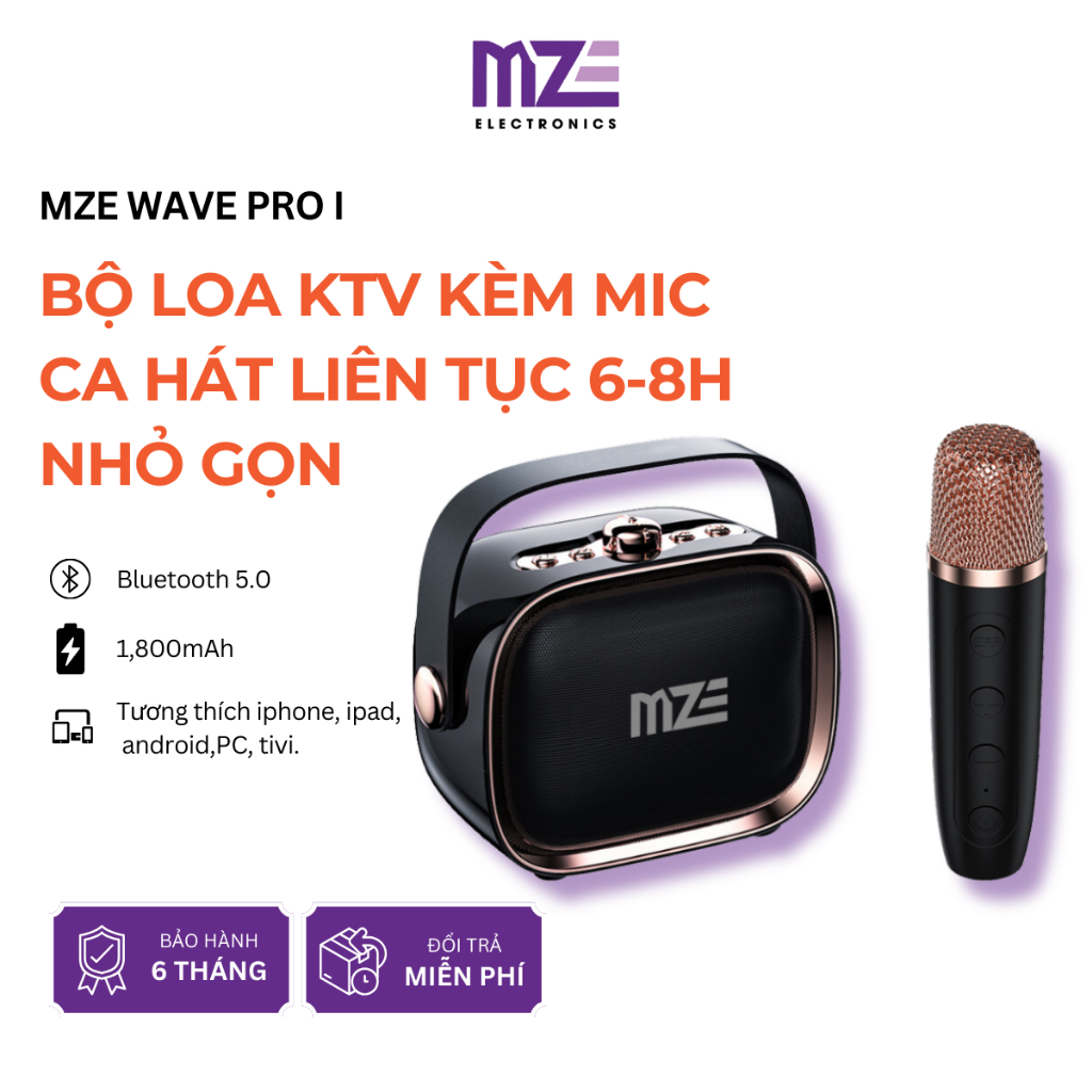 Loa du lịch karaoke, bluetooth mini MZE Wave Pro I BS01, kèm một micro ...