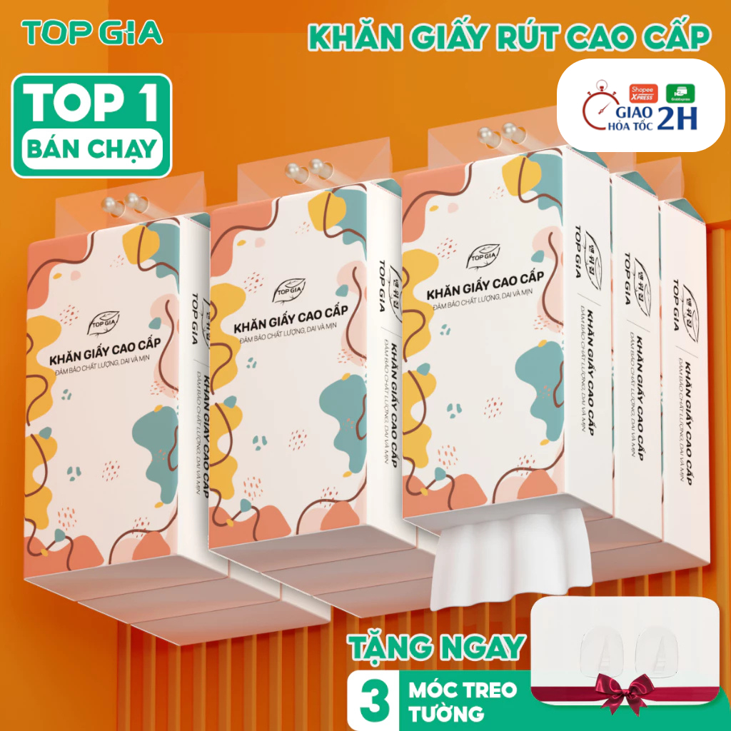 Khăn giấy vệ sinh treo tường TopGia Đa Sắc 6 bịch, khăn giấy treo tường rút 1280 tờ 4 lớp bằng ...