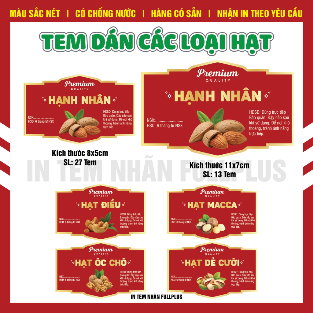 [ SẴN ] Tem dán tết, Tem dán các loại hạt Hạt điều, Hạnh nhân, Macca ...