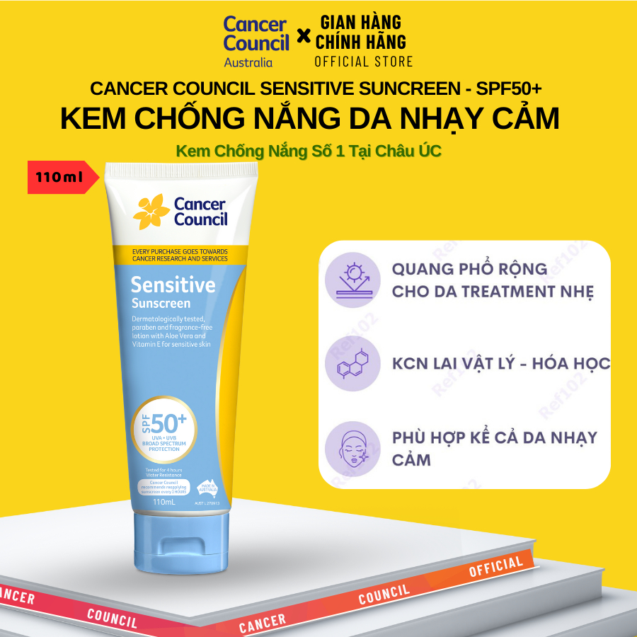 Kem Chống Nắng Cancer Council Sensitive SPF50+/PA++++ 110ml Dành Cho Da ...