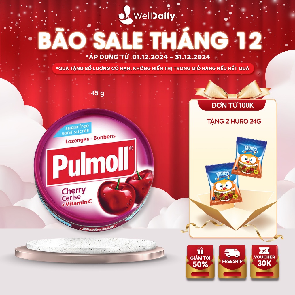 Kẹo ngậm ho không đường PULMOLL bổ sung vitamin C (Vị Anh Đào) PULMOLL ...