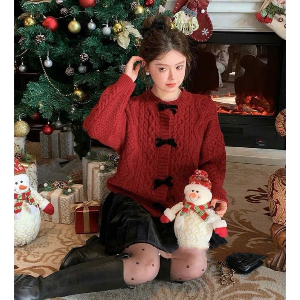 Áo Len Nữ Cardigan Lông Thỏ Vặn Thừng Dài Tay Cúc Nơ Form Vừa Jo''Store | Shopee Việt Nam