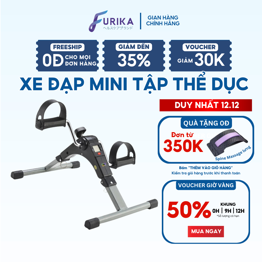 Xe Đạp Mini FURIKA Tập Thể Dục Tại Nhà Cao Cấp Có Đồng Hồ Đếm Số Hỗ Trợ ...