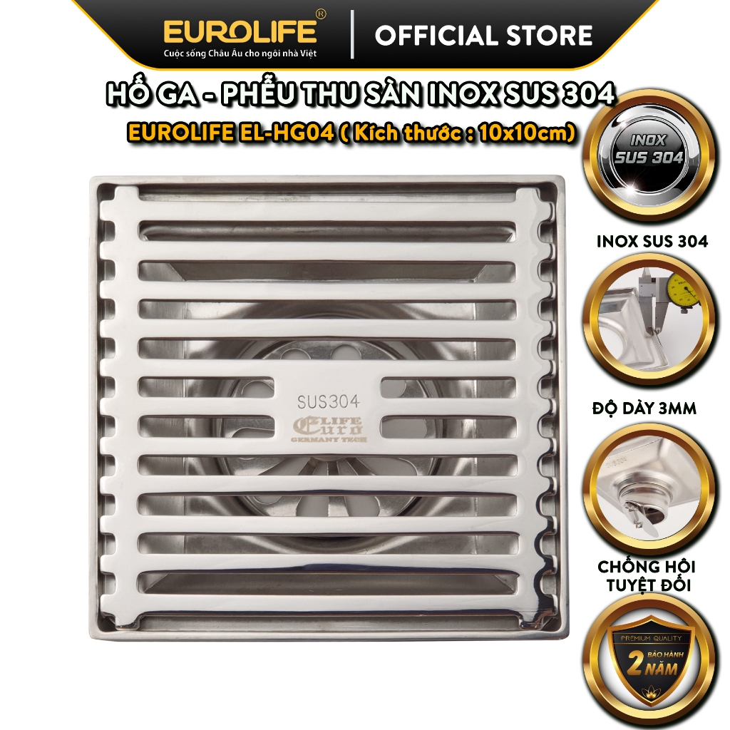 Phễu thu sàn - thoát sàn chống hôi Inox SUS 304, 10cm x 10cm Eurolife ...