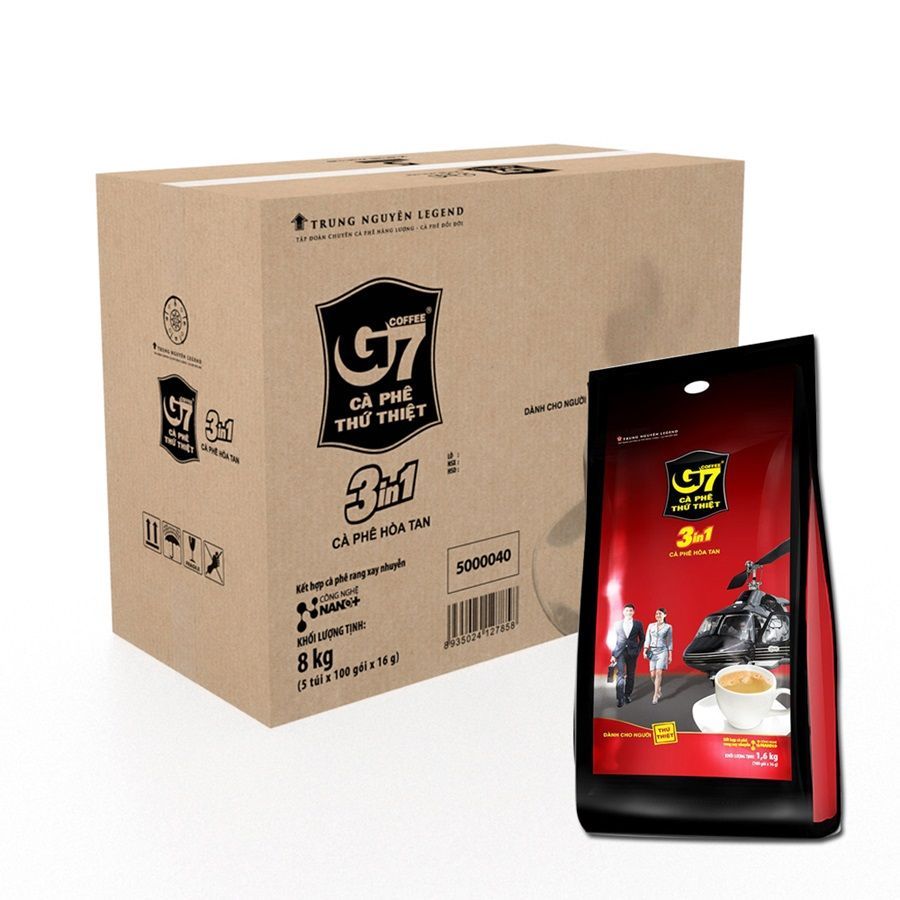 THUNG5B_G7B100_Cà phê Trung Nguyên G7 3in1 (gói dài) - Bịch 100 sticks 16gr - Thùng 5 bịch ...