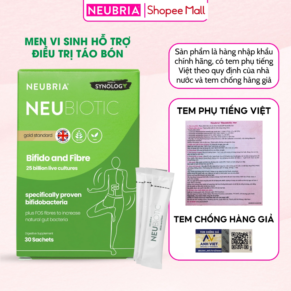 Men vi sinh Neubiotic Bifido & Fibre 30 gói bổ sung chất xơ hỗ trợ cải ...