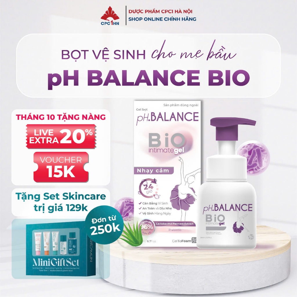 Bọt Vệ Sinh pH BALANCE BIO INTIMATE GEL Kháng Khuẩn Giảm Viêm Phục Hồi Hệ Vi Sinh Cho Mẹ Chai ...