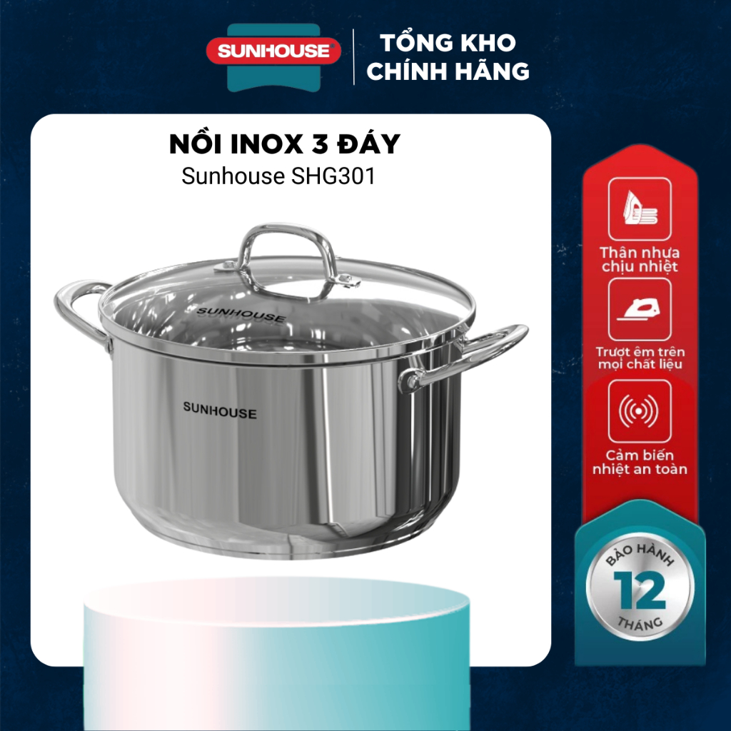 Nồi Inox 3 đáy Sunhouse SHG301 , hàng chính hãng Sunhouse. | Shopee ...