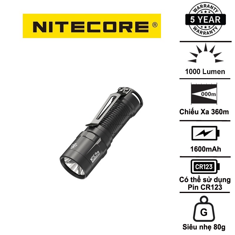 Đèn pin mini NITECORE MT1C PRO sáng 1000lm chiếu xa 360m pin 18350 ...