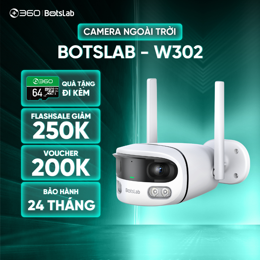 [12.12 TẶNG THẺ NHỚ 64GB] Camera Ngoài Trời 2 Mắt Góc Siêu Rộng BOTSLAB ...