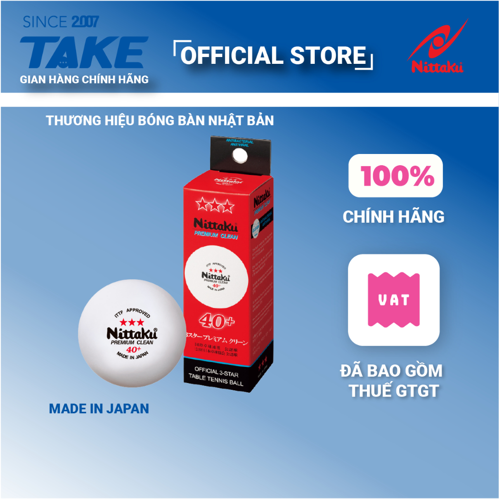 BÓNG NITTAKU 3 STAR 40+ PREMIUM CLEAN (HỘP 3 QUẢ) Chính Hãng MADE IN JAPAN | Shopee Việt Nam