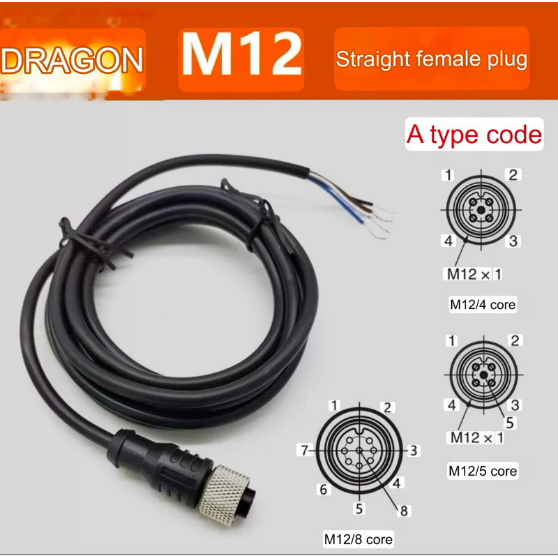 Đầu nối cảm biến cáp M12 dài 2m 4P, 5P 8P 12p đầu cái/ đầu đực cho công tắc cảm biến tiệm cận ...