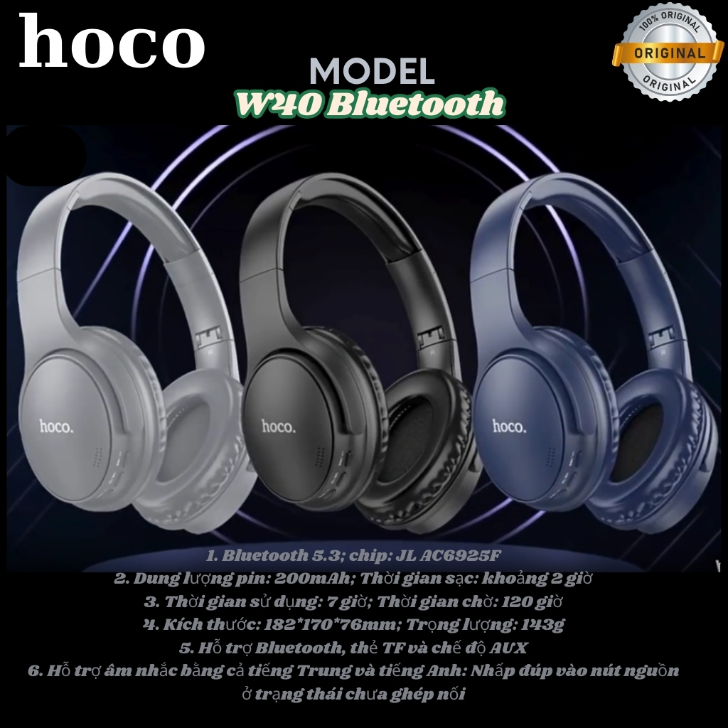 Tai Nghe Bluetooth Có Mic Không Dây Bluetooth Chơi Game, Học Online..hoco w40 (Tặng kèm dây 1m ...