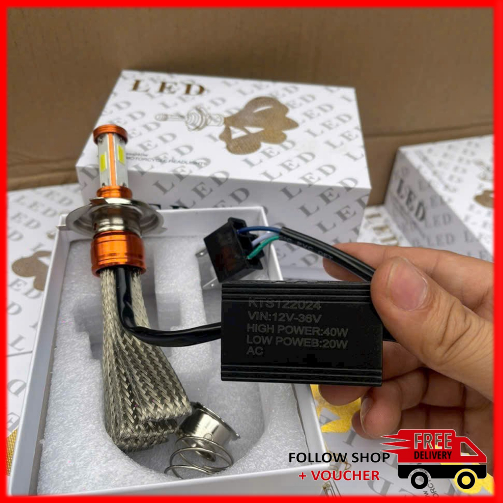 Bóng LED pha H4-M5 siêu sáng 3 tim tản nhiệt đuôi công AC-DC 12v-24v ...
