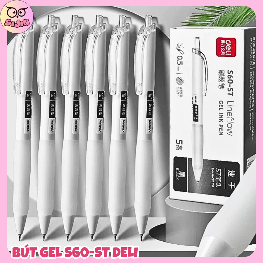 Bút gel bấm Deli S60-ST, bút bi đen chất mực chống nước, nhanh khô ...