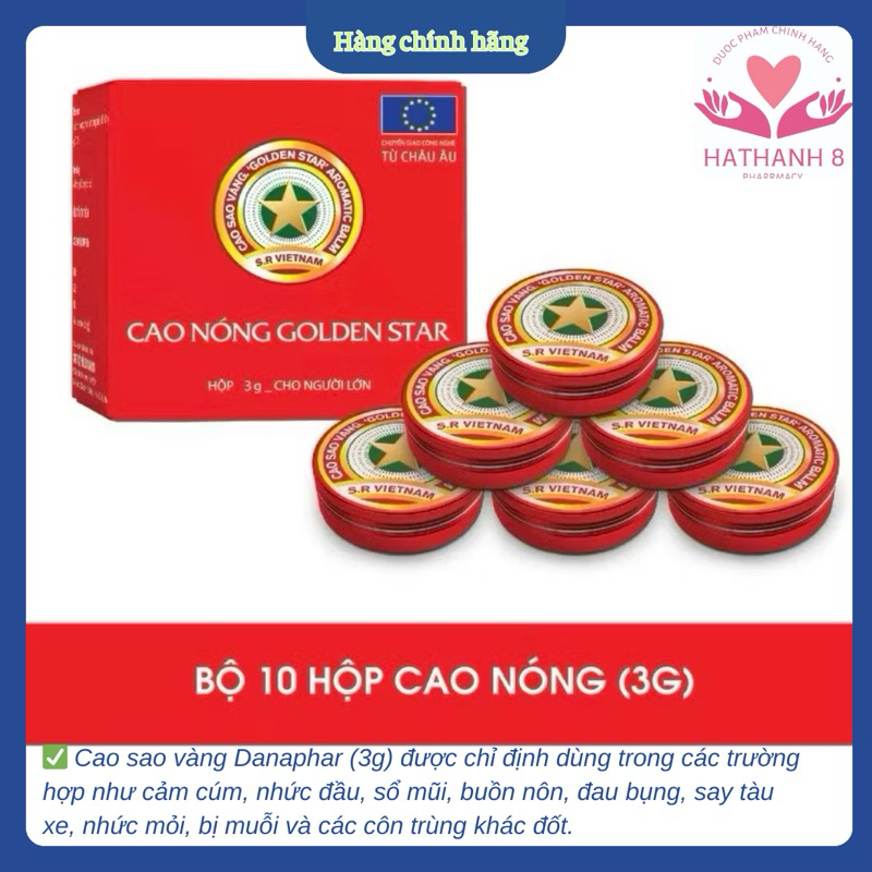[SÉT 10 lọ ] Cao Sao Vàng Danaphar Hộp 3gr giảm đau đầu, say tàu xe ...