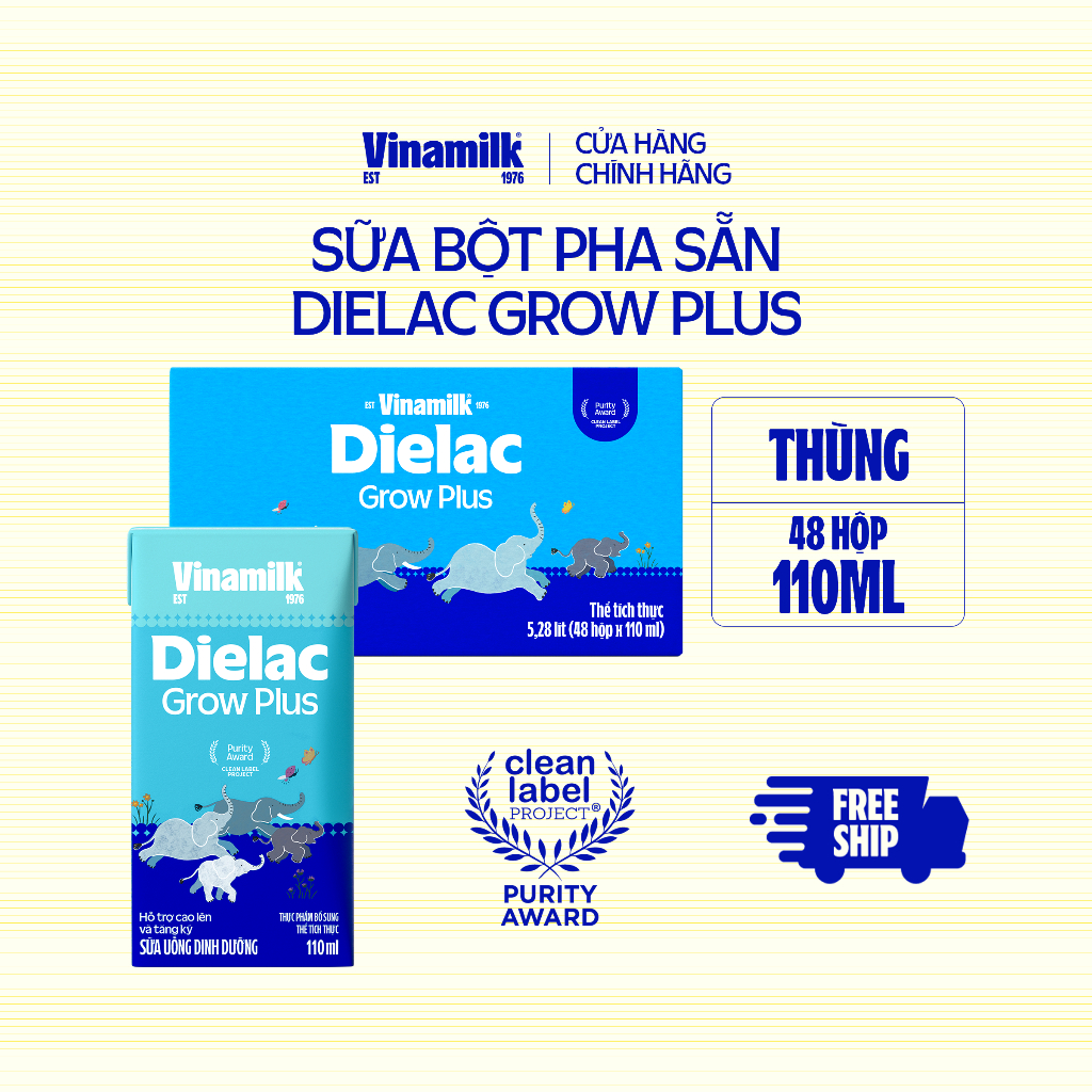 [Combo 3 lốc] Sữa bột pha sẵn Dielac GrowPlus Vinamilk 110ml | Shopee ...