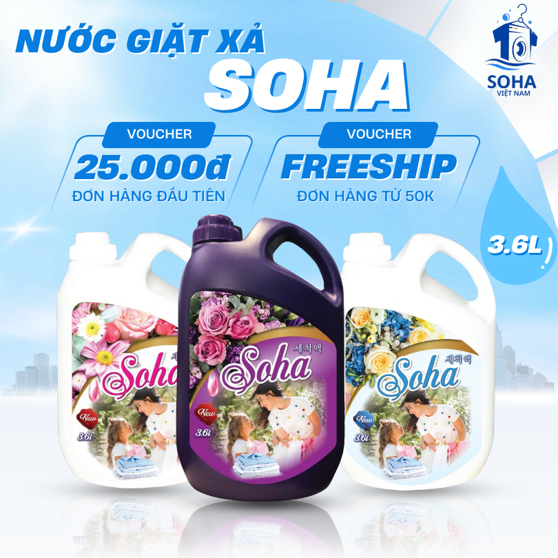 Nước giặt xả Soha 3,6L đậm đặc 2 trong 1 loại bỏ vết bẩn cứng đầu hương ...