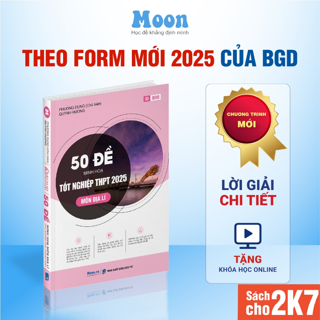 Sách 50 đề minh hoạ môn Địa lí ôn luyện thi THPT quốc gia 2025 moonbook | Shopee Việt Nam