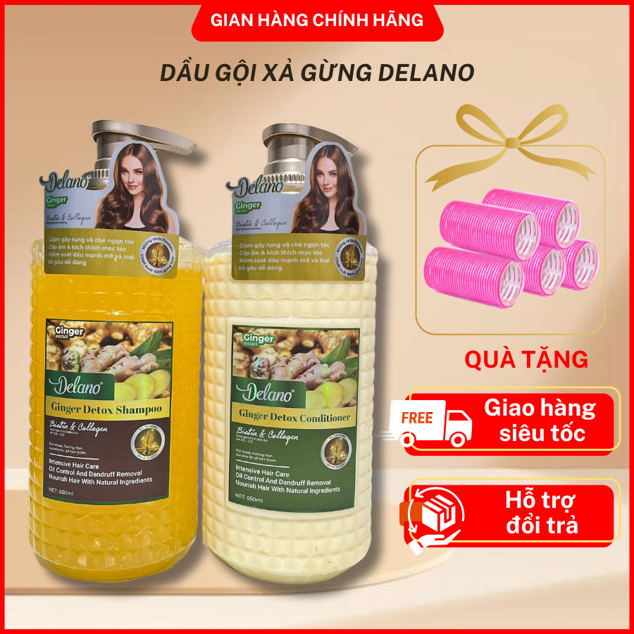 Cặp Gội Xả Gừng Tươi Delano 650ML, Dầu Gội Ginger Gừng 100% Giảm Gãy ...