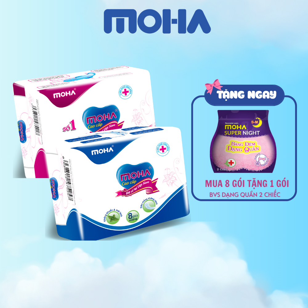 Combo 8 gói băng vệ sinh MOHA có cánh và băng vệ sinh không cánh cao ...