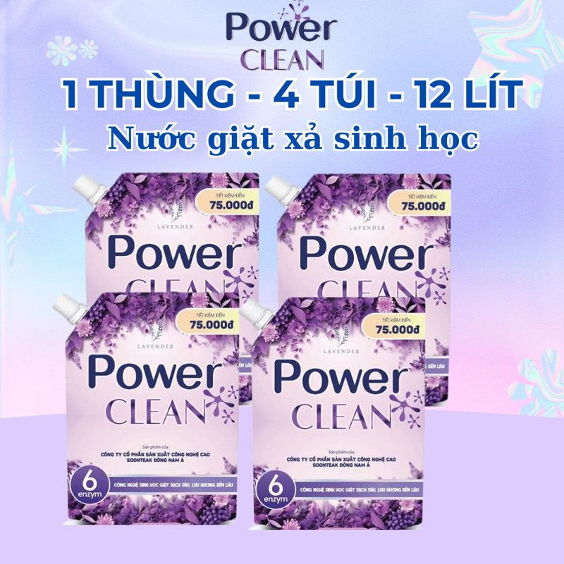 Nước giặt xả Power Clean, túi 3lít, hương nước hoa Lavender | Shopee ...