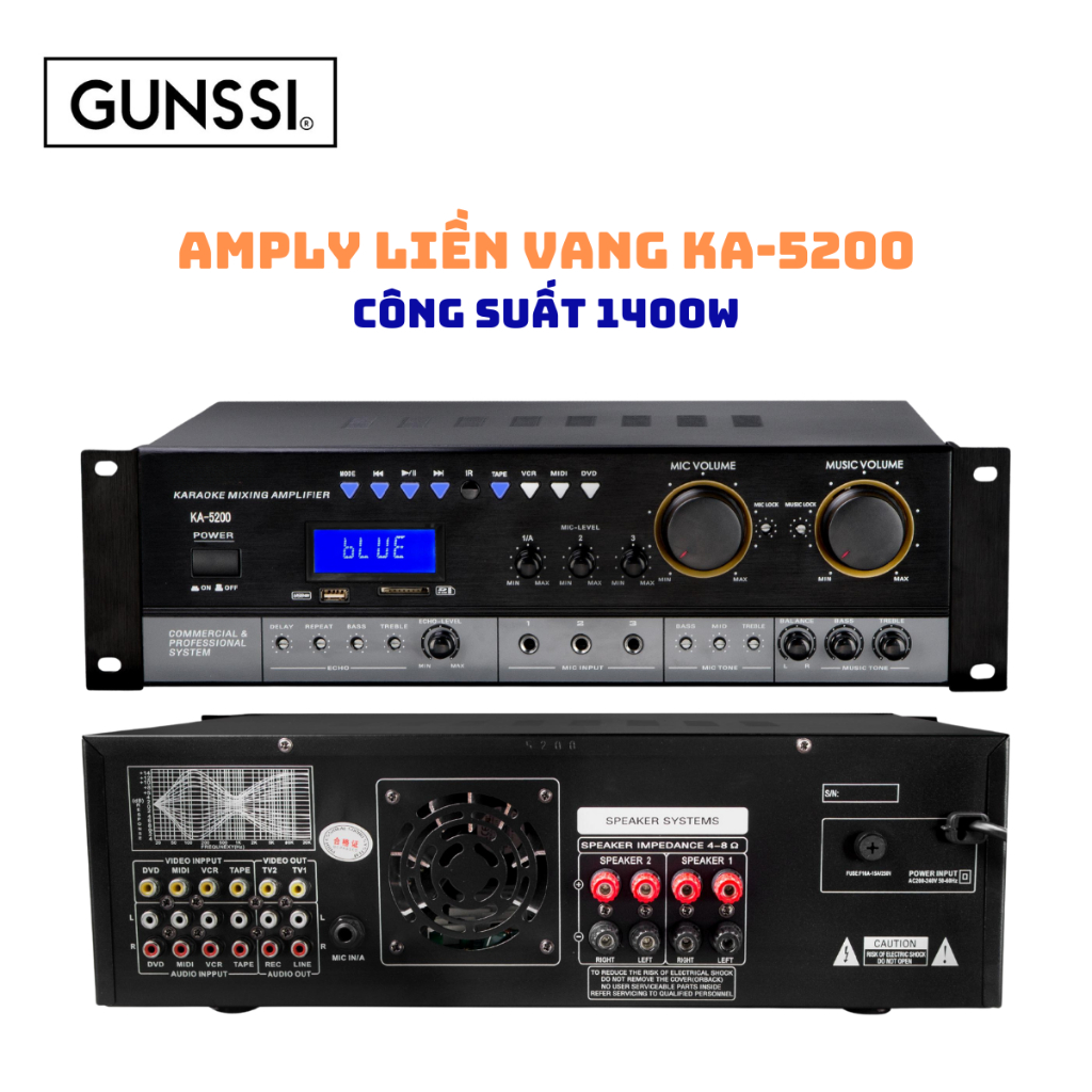 Amply Karaoke Liền Vang Gunssi KA- 5200, Chức năng Bluetooth/ Thẻ SD/ USB. Bảo Hành 12 tháng ...