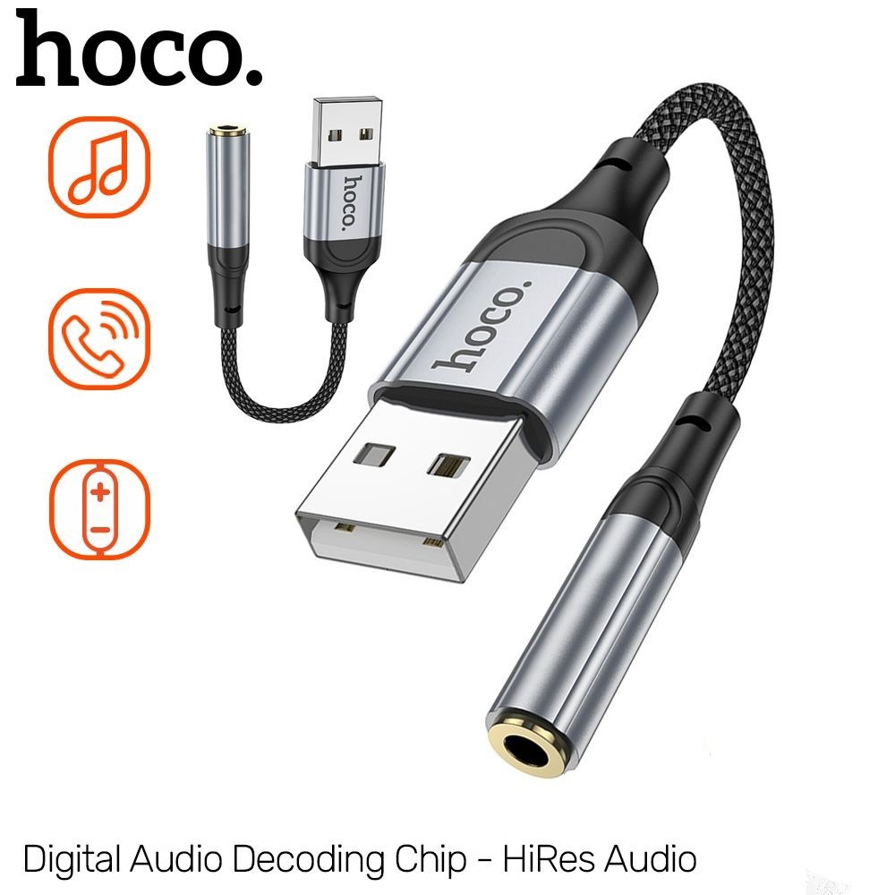 Cáp chuyển đổi tai nghe USB sang 3.5mm chính hãng LS36 Hoco jack USB to 3.5 có hỗ trợ micro tạo ...
