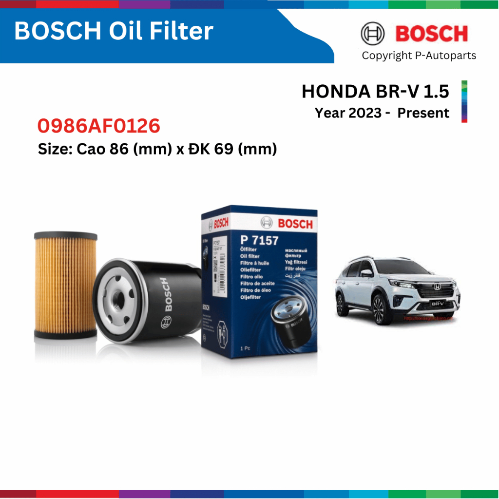 Lọc dầu động cơ BOSCH Oil Filter, HONDA BRV BR-V đời xe 2023 đến nay ...