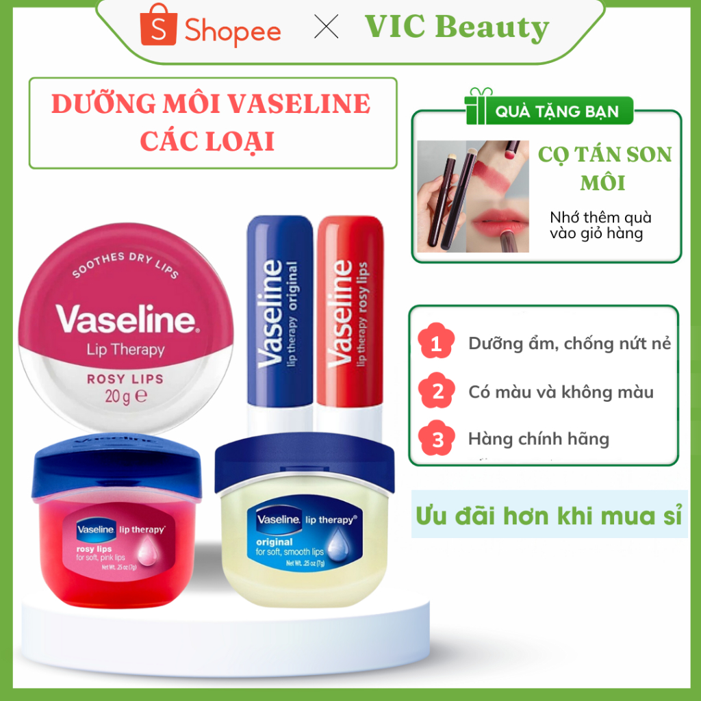 Son dưỡng môi Vaseline có màu Sáp dưỡng hồng môi Vaseline hôp thiếc ...