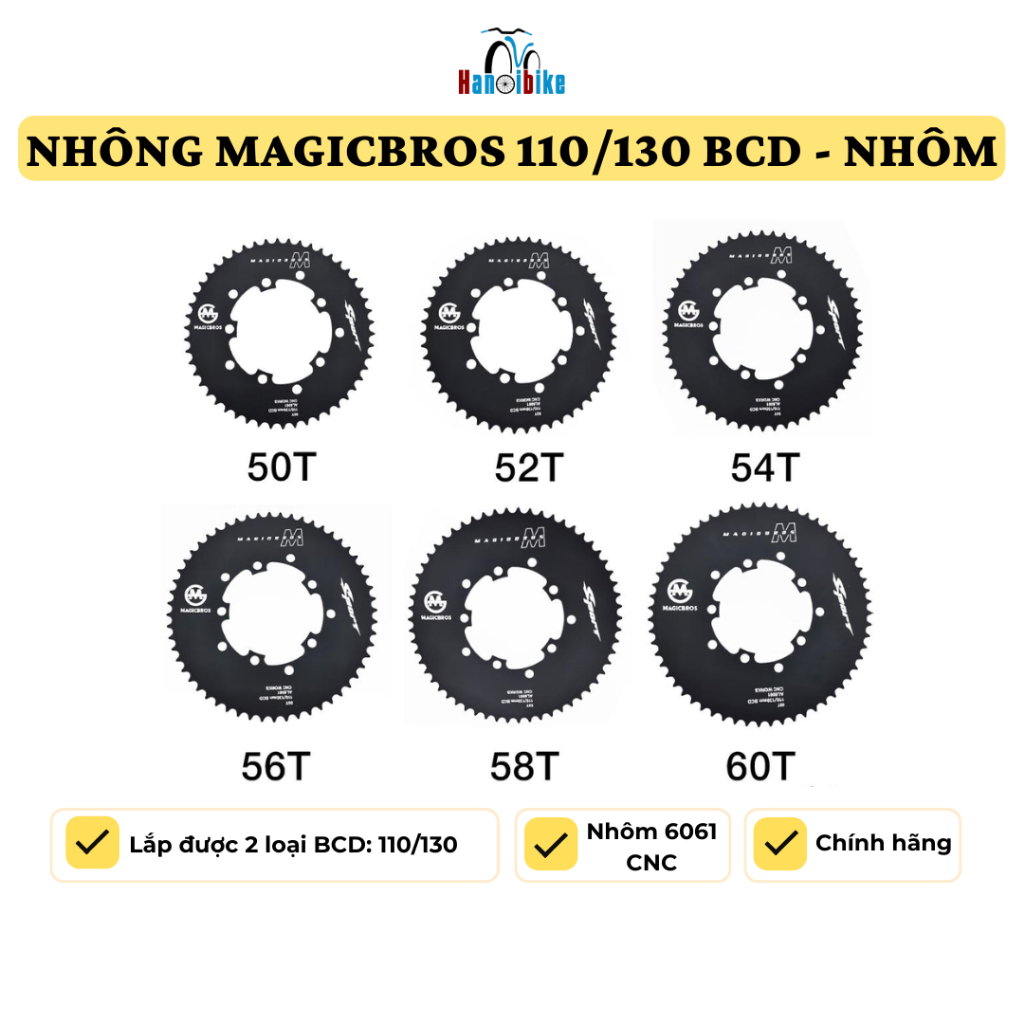 Nhông đĩa Magicbros 50T/ 52T/ 54T/ 56T/ 58T/ 60T - 110 BCD /130 BCD cho ...