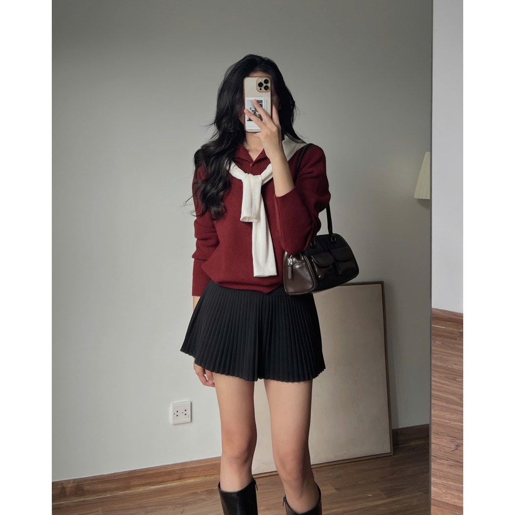 A694 Áo len cổ 5 phân khuy cài Audrey | Shopee Việt Nam