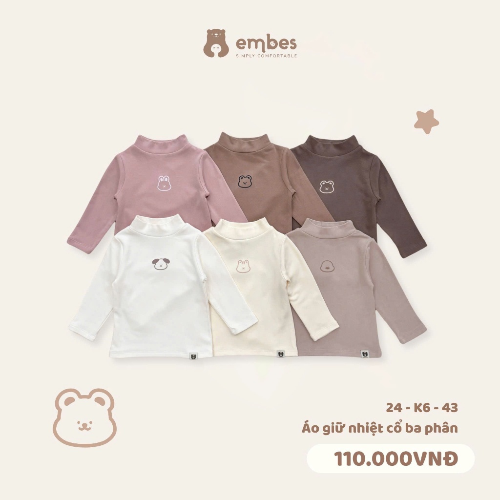 Áo Giữ Nhiệt Cho Bé Embes, Áo Dài Tay Cổ 3 Phân Chất Cotton Mềm Cho Bé ...