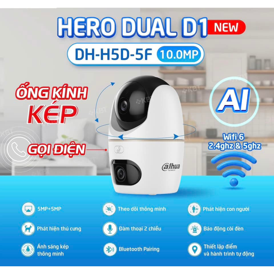 Camera Wifi DAHUA 2 Mắt HERO DUAL D1 DH-H3D-3F 6MP/ DH-H5D-5F 10MP Xoay 360, Đàm Thoại 2 Chiều ...