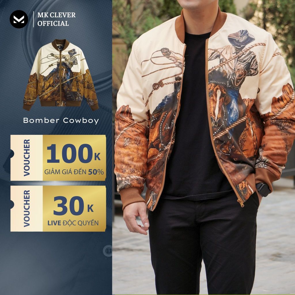 Áo khoác nam bomber MK CLEVER Cowboy chất liệu vải gió trần bông dày ...