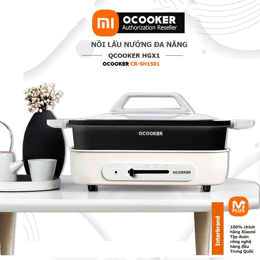 Bếp nướng điện Xiaomi Qcooker CR-HGX1 dung tích 3L, Nồi lẩu nướng đa năng công suất 1300W kèm 2 ...