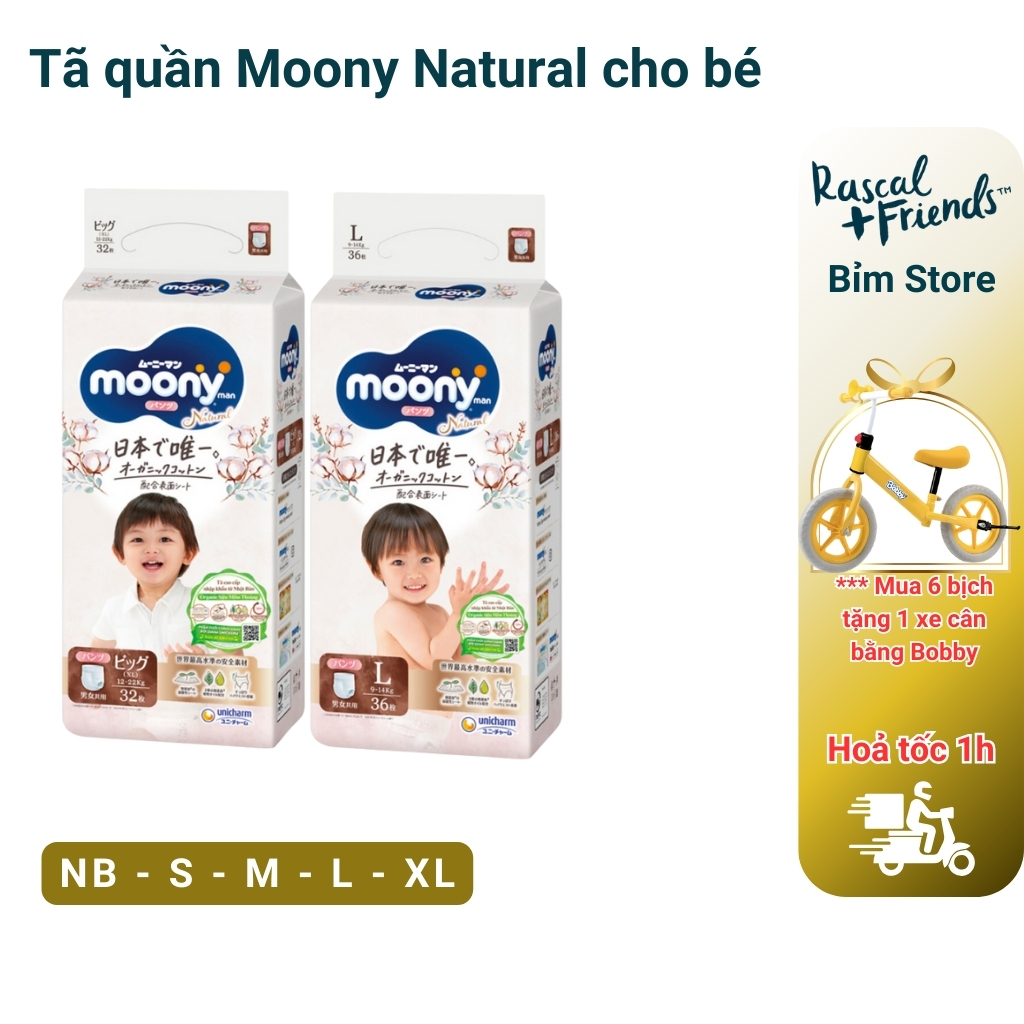Bỉm moony trắng, bỉm moony natural chính hãng, tã quần moony đủ size ...