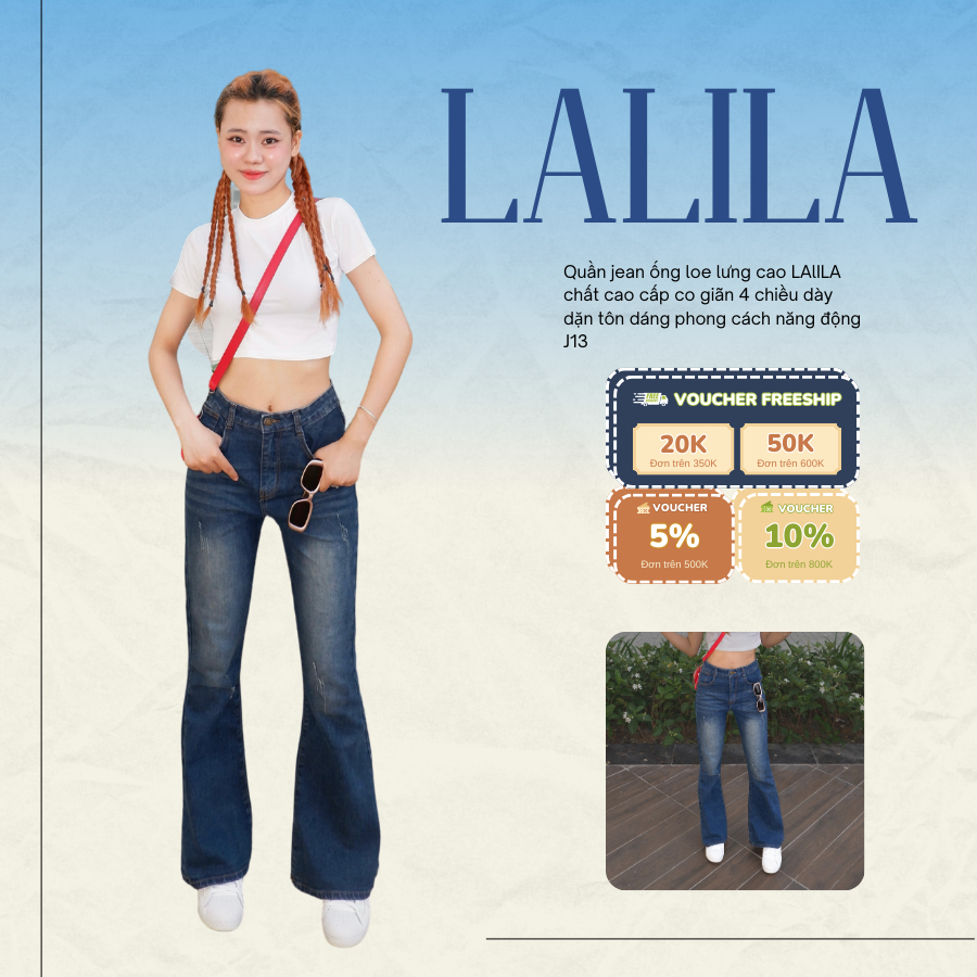 Quần jean nữ ống loe LaliLa cạp cao, phong cách cá tính, phối đồ đa dạng, chất vải bền đẹp J13 ...