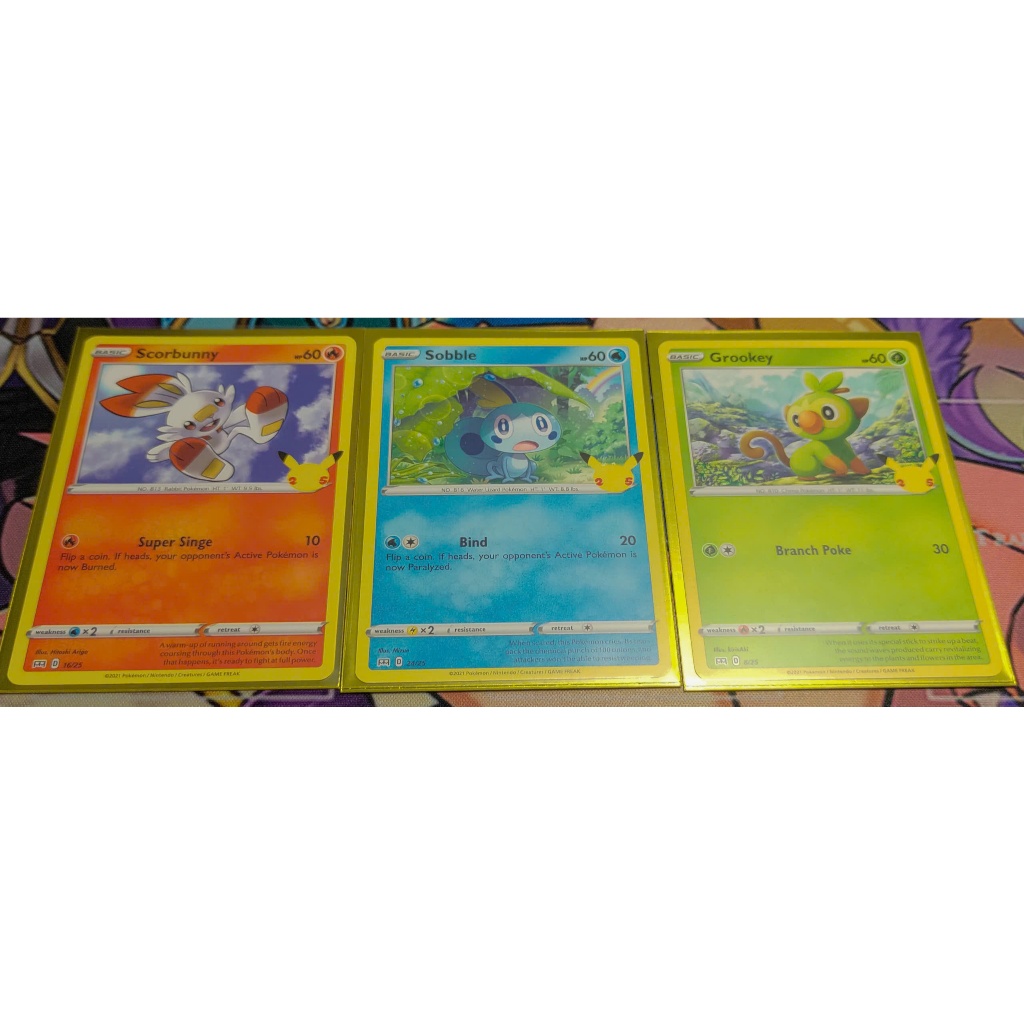 [KW2 Pokemon] [EN] Combo 3 Thẻ Starter Gen 8 Grookey 8/25 Sobble 24/25 ...